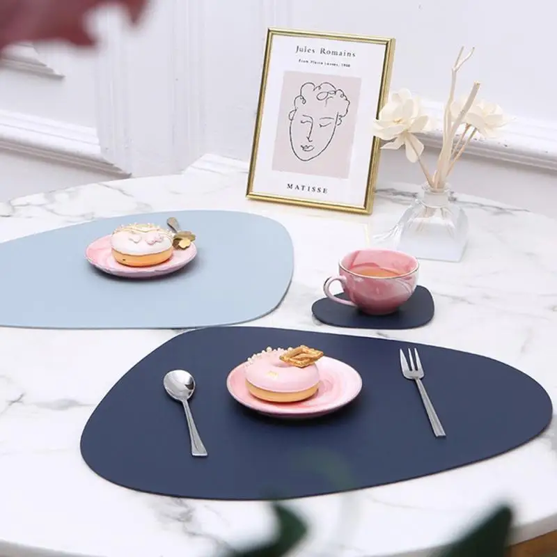 Leather-Dining-Mat-Irregular-Pu-Leather-Placemat-Non-slip-Anti-scalding ...