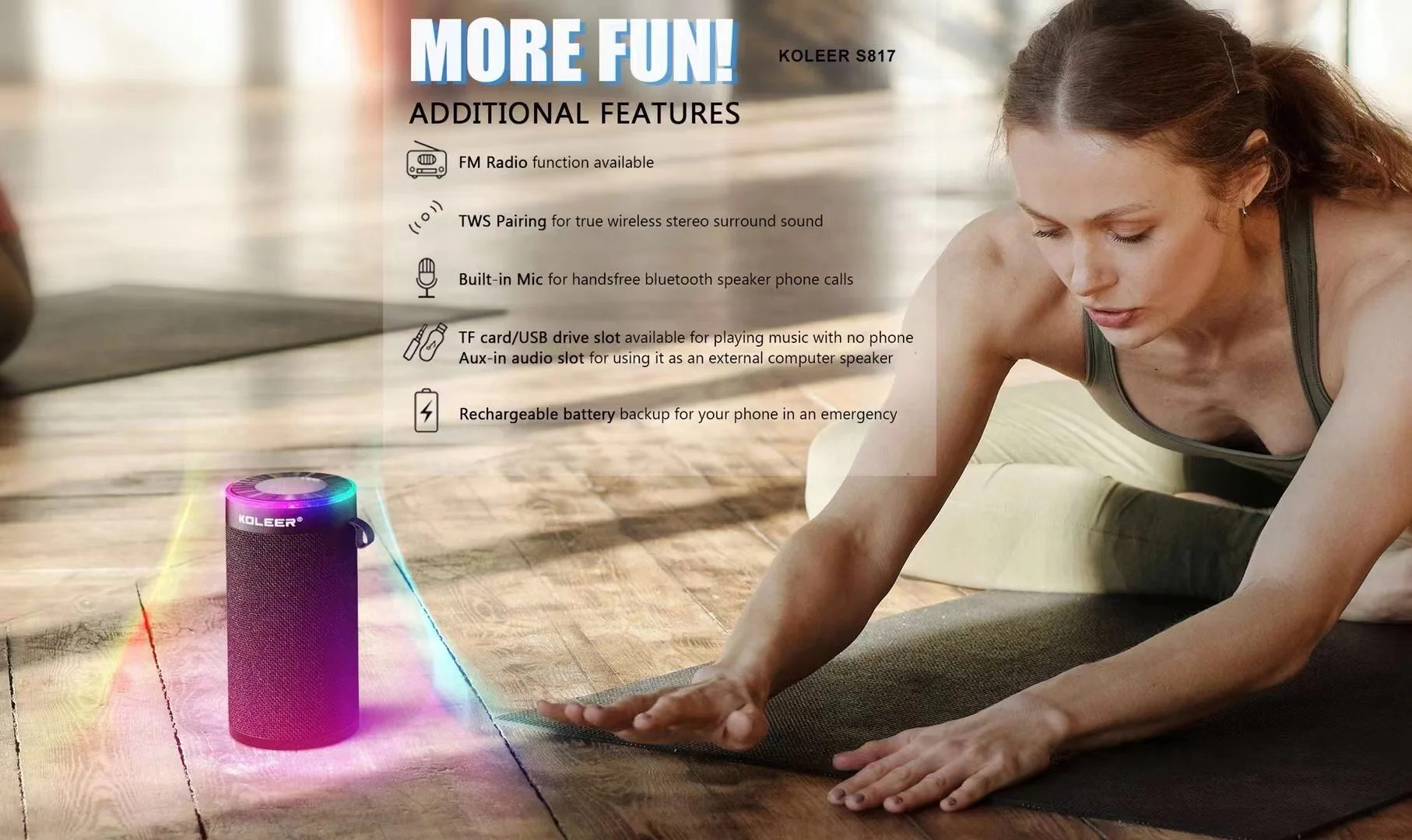 Koleer S817 Bt Led Light Speaker - MediaSpace