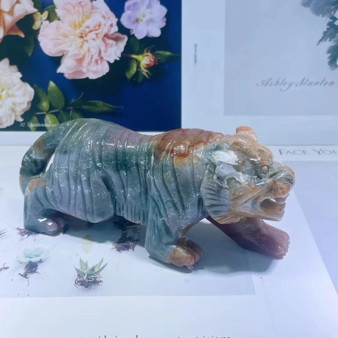 Natural Stone Ocean Jasper Quartz Animal The Tiger Hand Carved Crystal ...