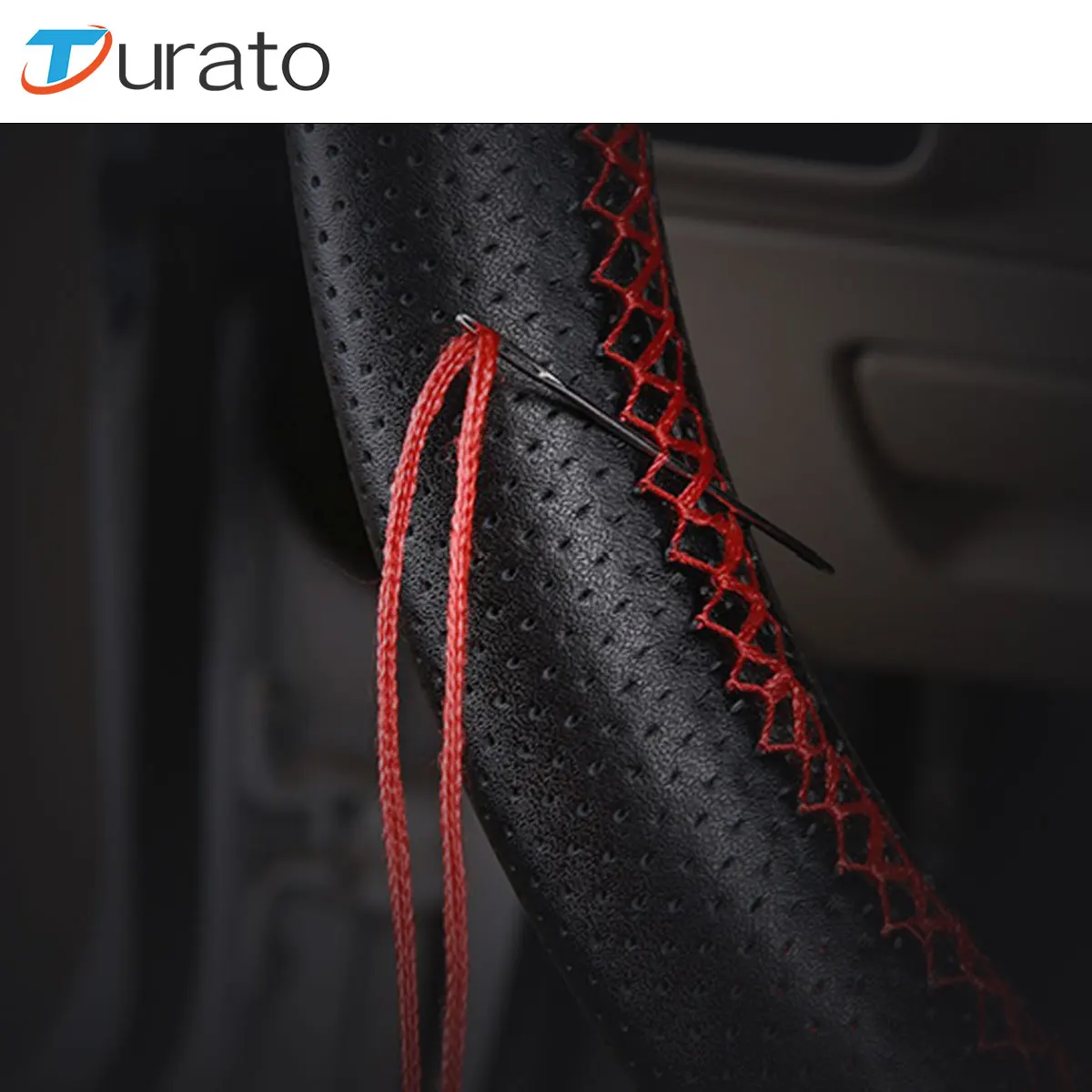 Genuine Leather Car Steering Wheel Cover with Needles Thread DIY Braid ...