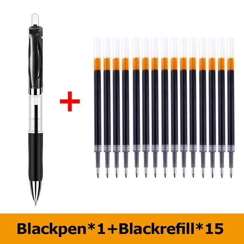 Retractable-gel-Pen-set-0-5mm-Replaceable-refill-smooth-writing-Black ...