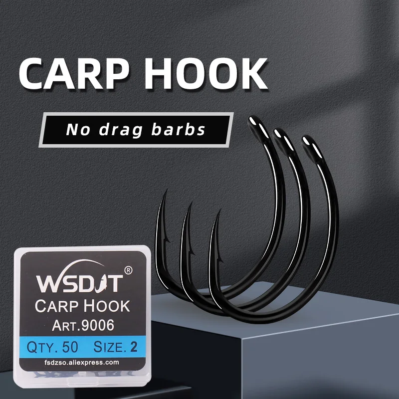 50pcs Coating High Carbon Stainless Steel Barbed hooks Carp Fishing Hooks Pack with Retail ...