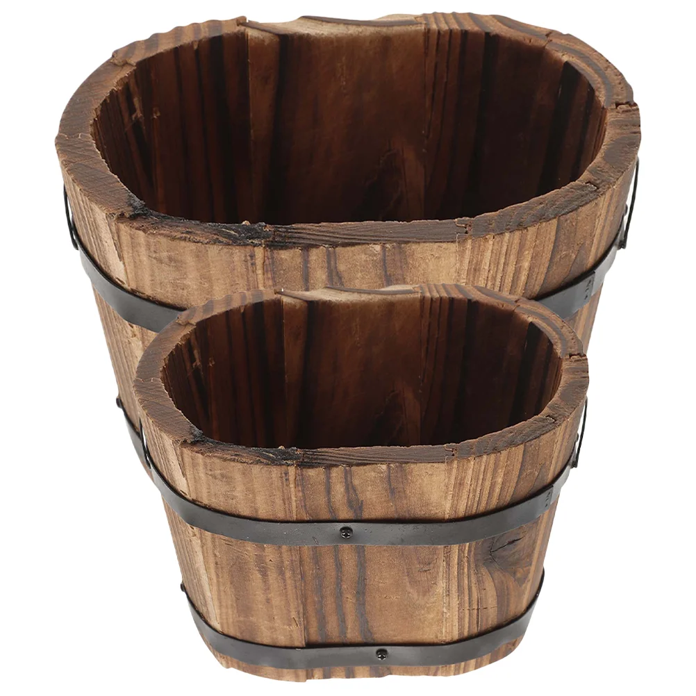 2-Pcs-Flowerpot-Wooden-Indoor-Planter-Rustic-Pots-Planters-Succulent ...