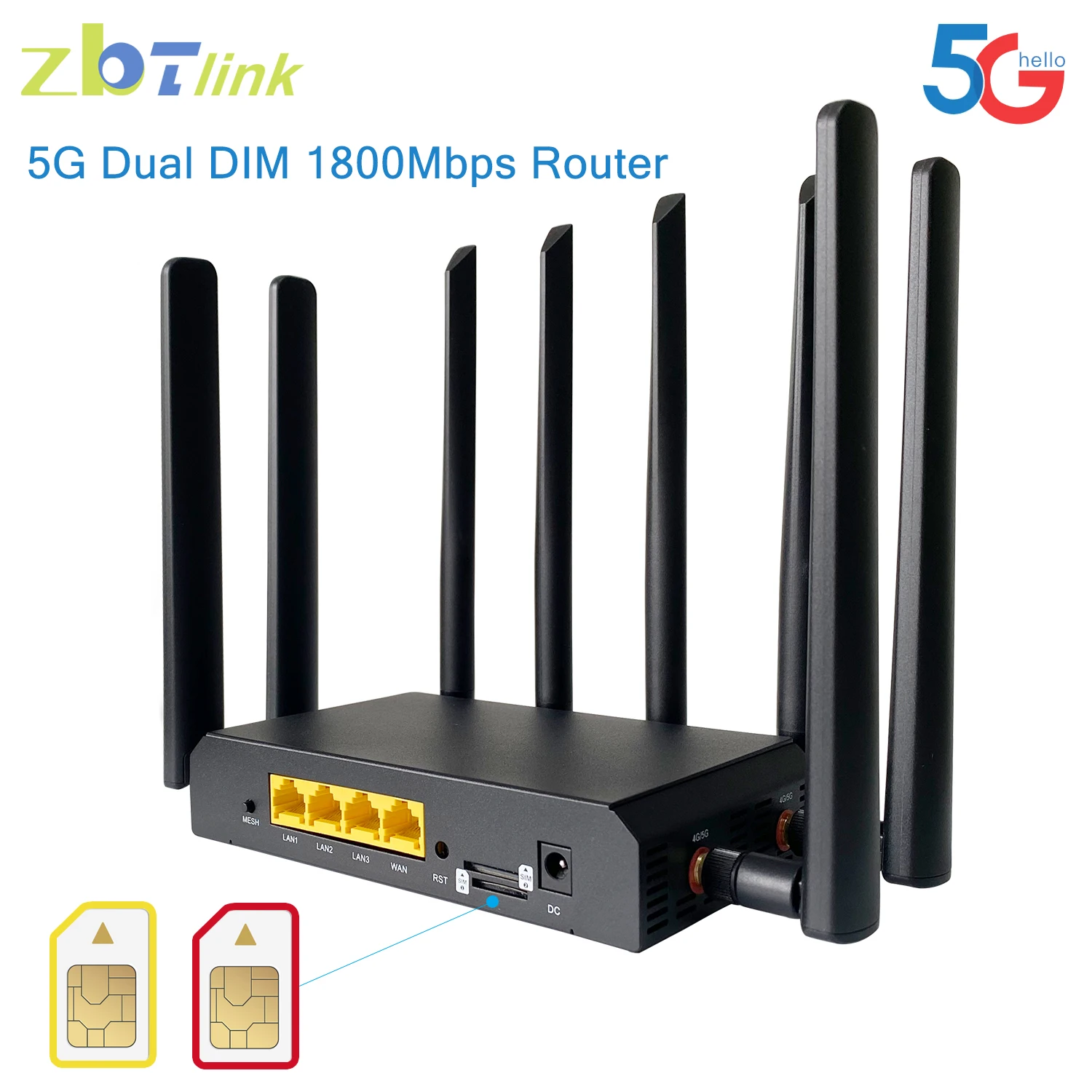 Zbtlink Wifi6 Dual SIM Card 5G Router 1800Mbps Openwrt MESH 3*1000Mbps ...