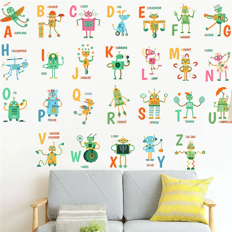 Funny Robots Letters Wall Stickers For Kids Bedroom Decoration Diy ...