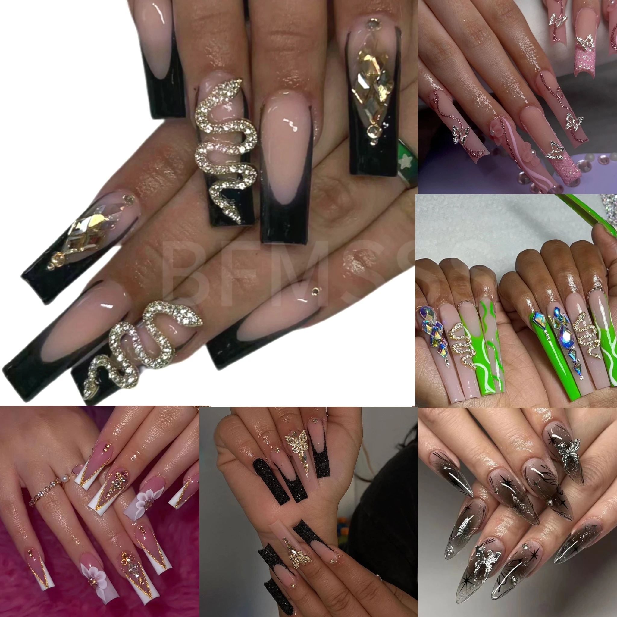 24pcs-box-Fake-nails-tips-press-on-nails-french-full-acrylic-charms ...