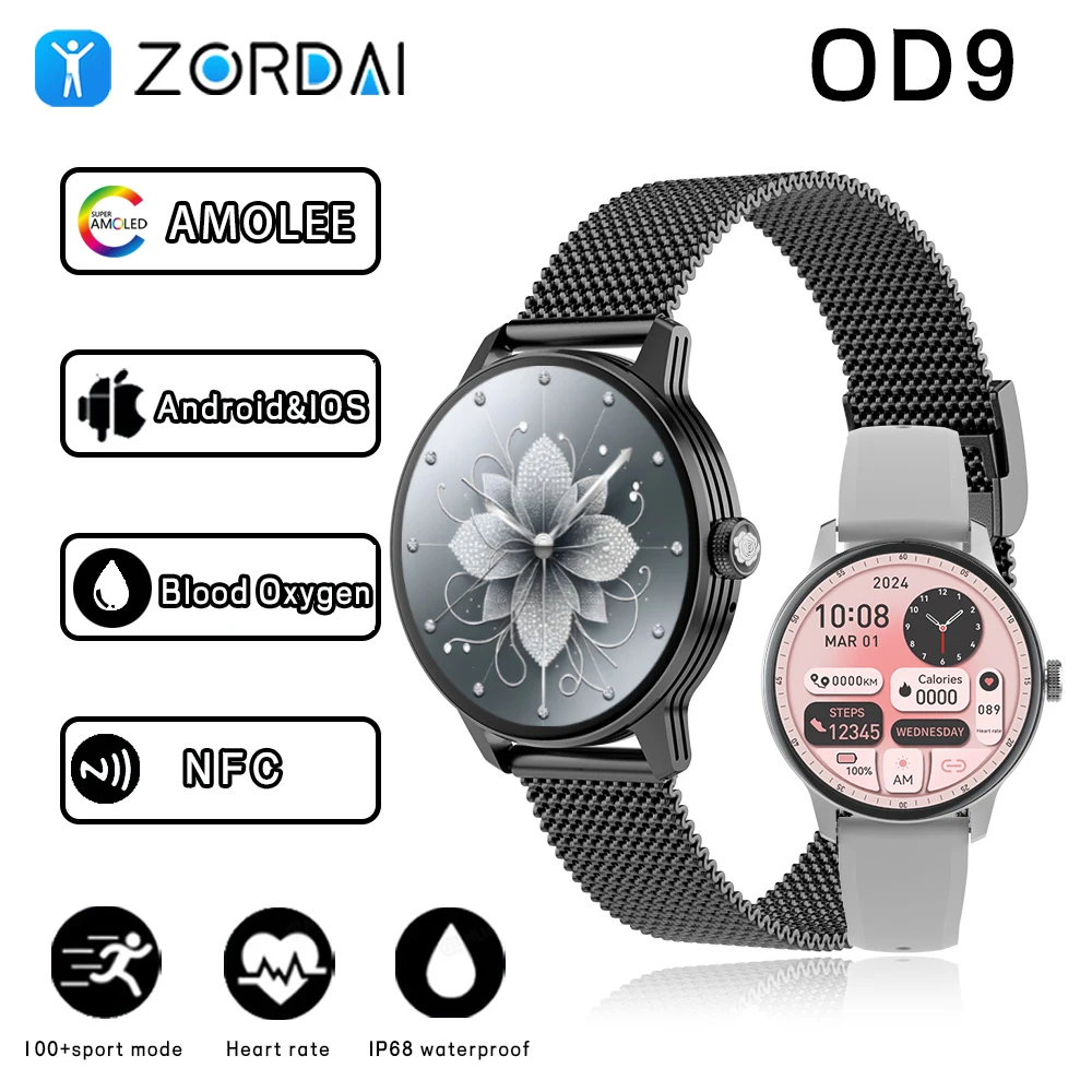 Zordai-OD9-Bluetooth-Call-Smart-Watch-Women-AMOLED-Screen-Custom-Dial ...
