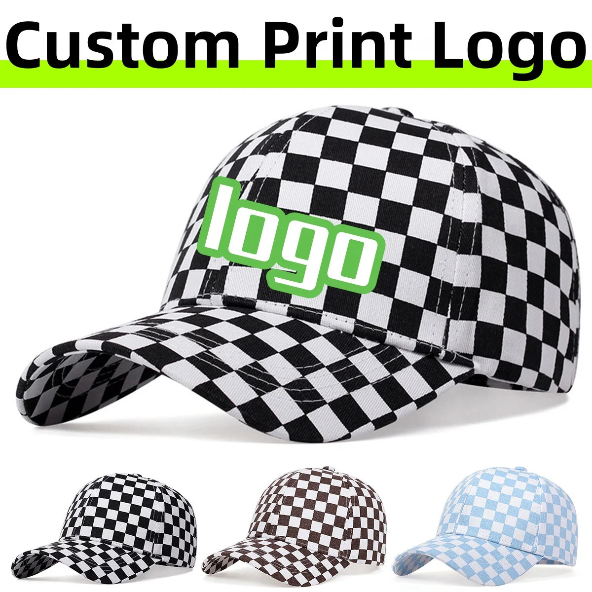Customized Printed Logo Checkerboard Baseball Cap Outdoor Sports Women ...
