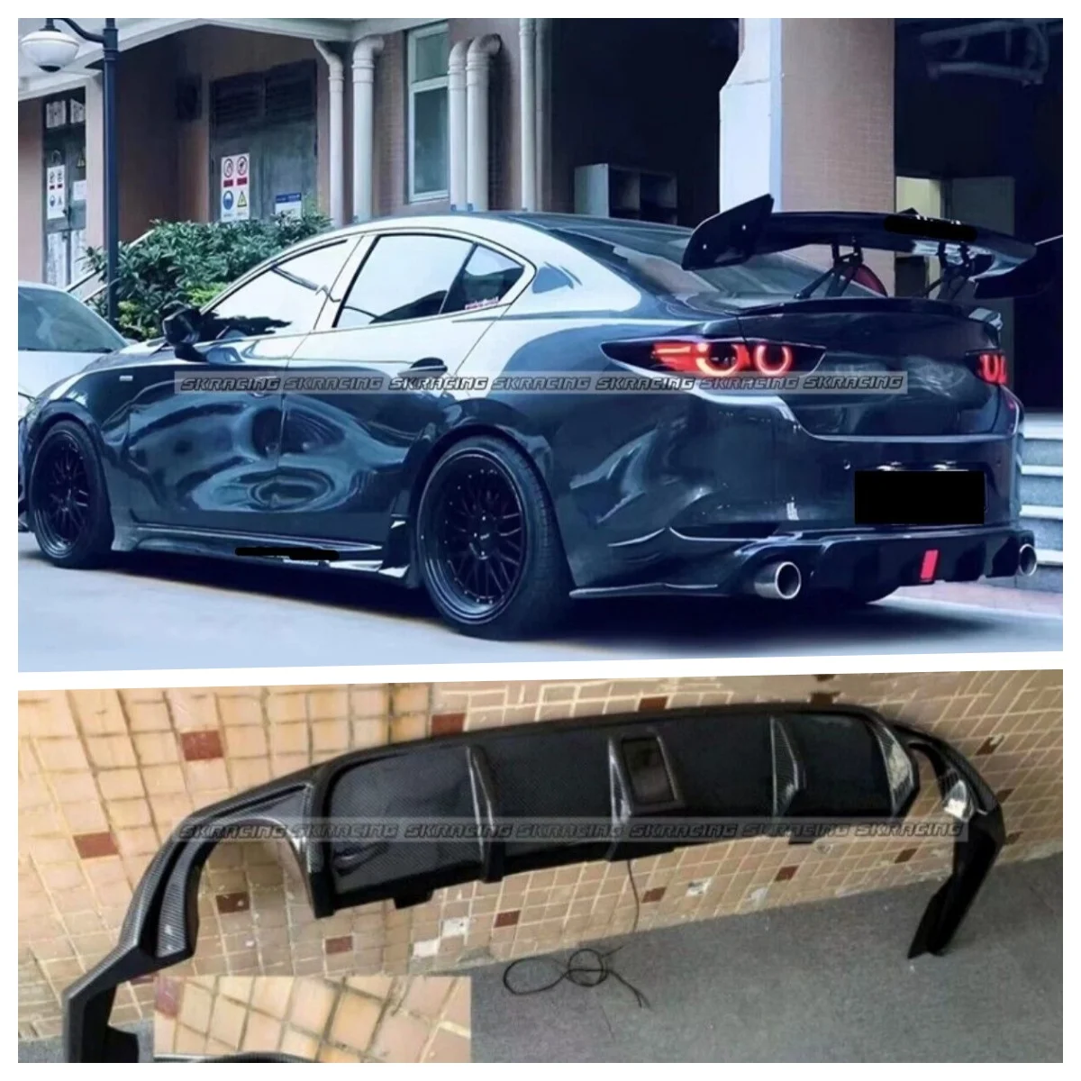 Carbon-Fiber-Style-Rear-Bumper-Diffuser-Lip-Wings-Spoiler-Fits-Mazda-3 ...