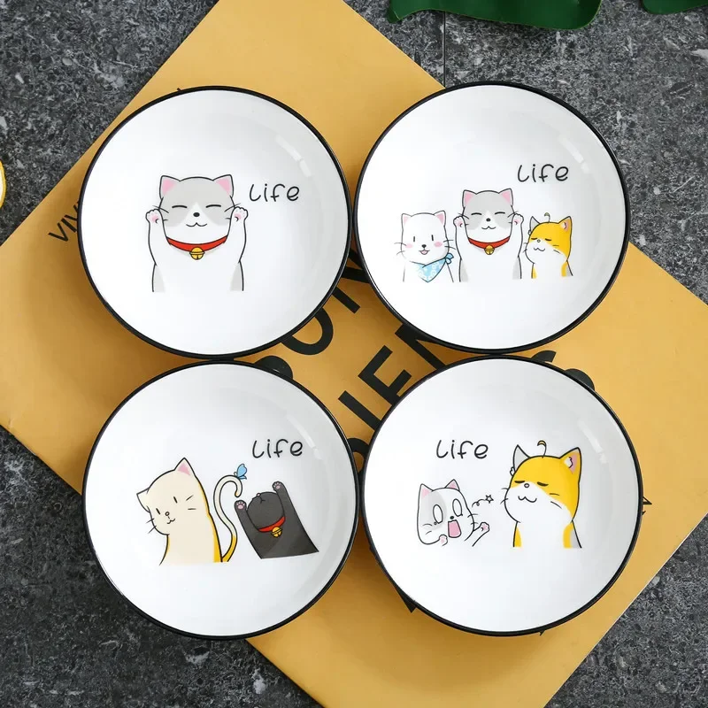 1pc Cute Cat Ceramic Seasoning Dish Creative Kitchen Small Sauce Bowl ...