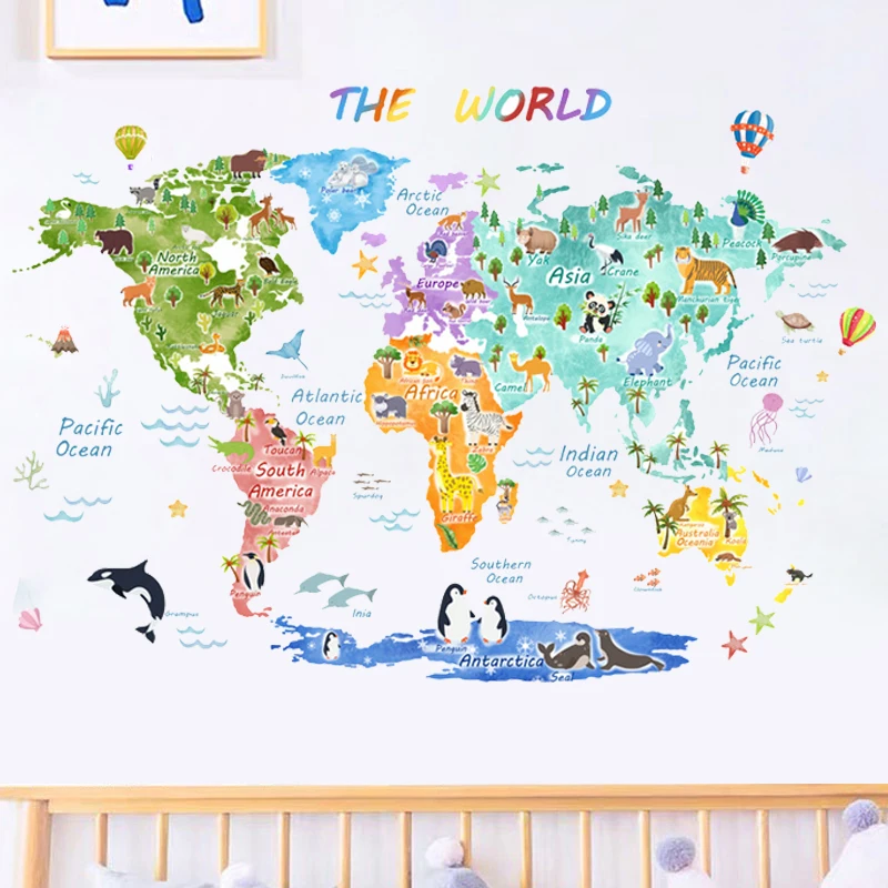 Large-Animal-World-Map-Wall-Stickers-Peel-and-Stick-Removable-for-Kids ...