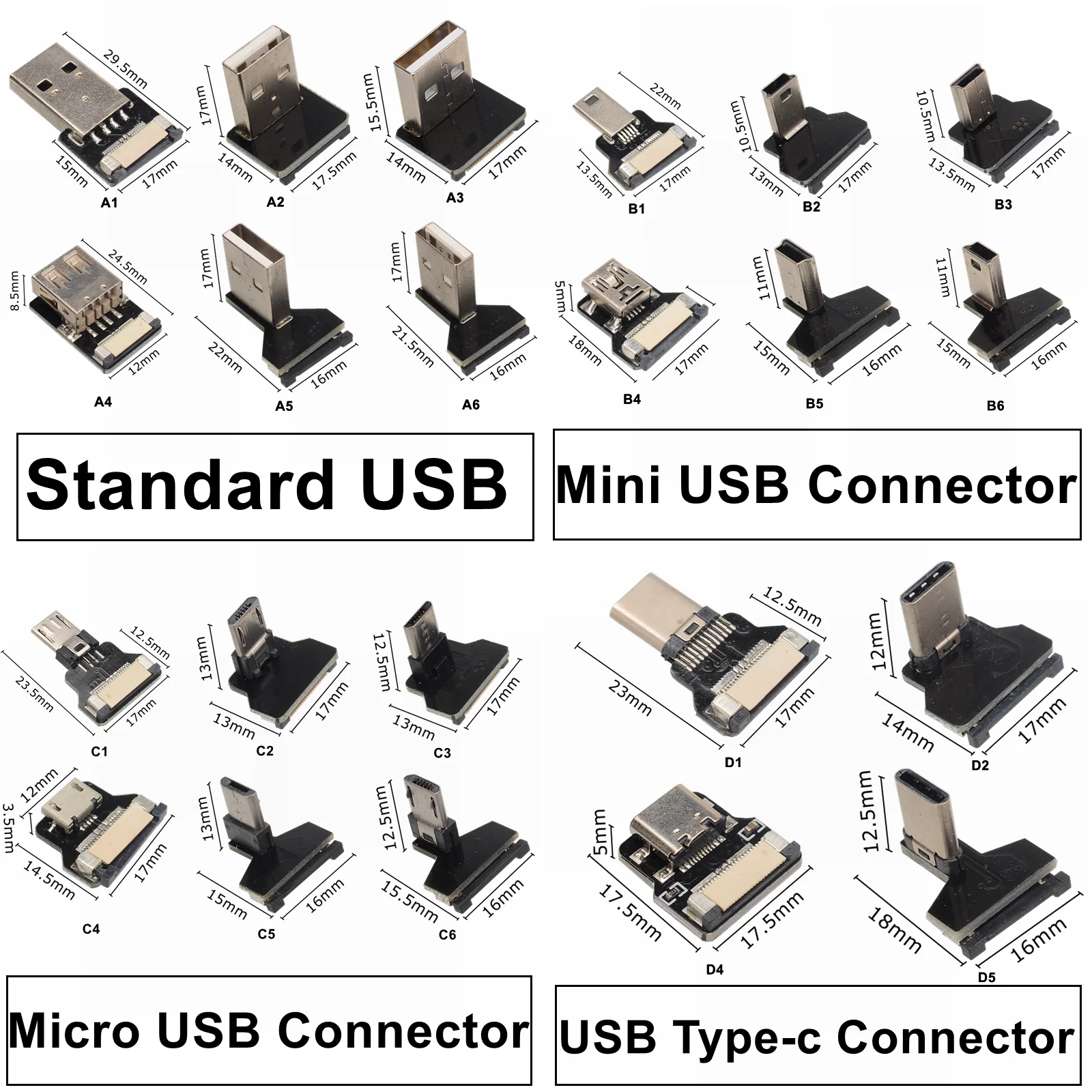 FFC Type-C Mini Micro USB Ribbon Connectors Flat Soft Flexible FPC ...