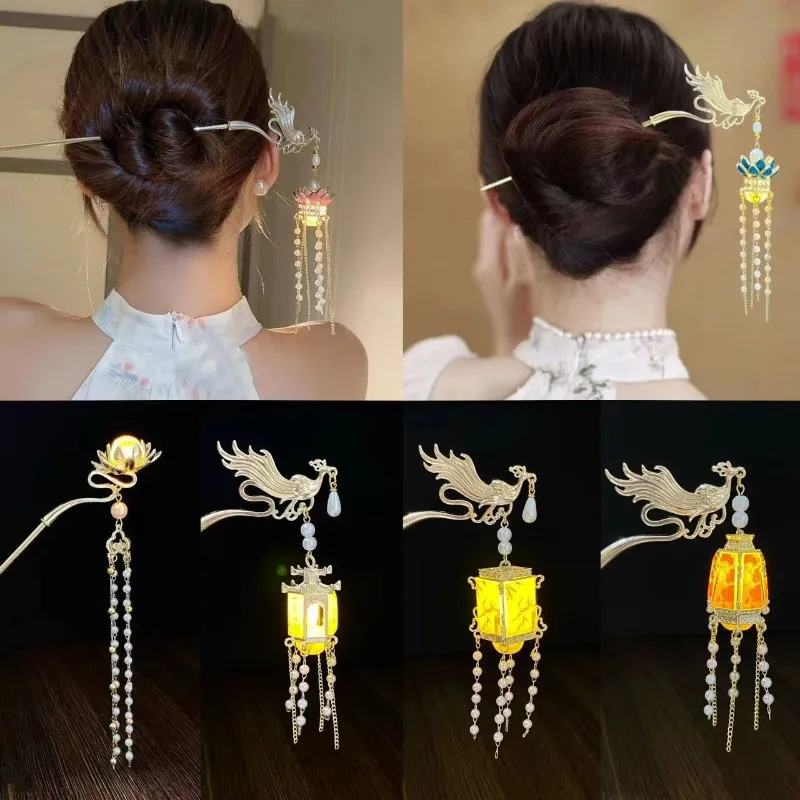 LED-Light-Flower-Lantern-Hairpin-Lotus-Hair-Stick-Girl-Headdress-Pearl ...