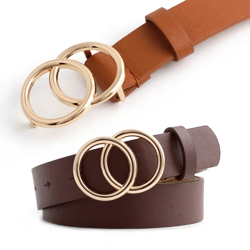 2-7X107cm-Fashion-Women-Leather-Belt-Classic-Retro-Metal-Double-Round ...
