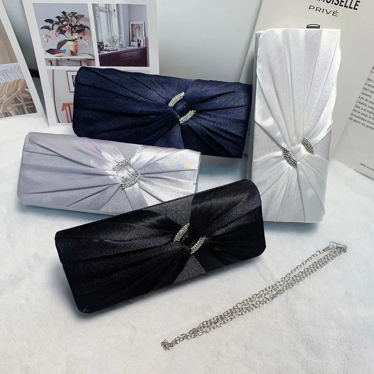Women-s-Satin-Diamante-Bag-Pleated-Dinner-Clutch-Bag-Evening-Wedding ...