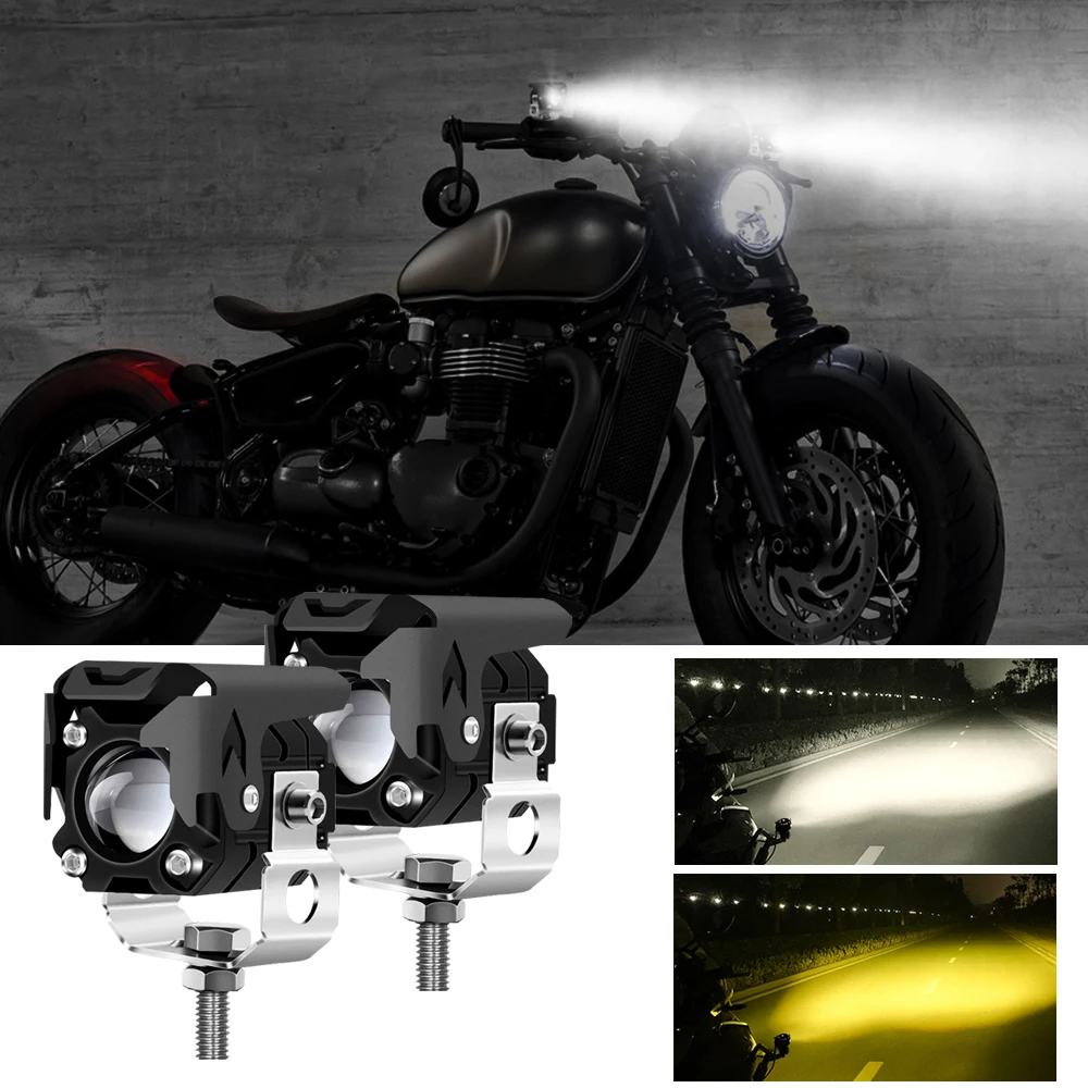 Dual-color-led-projector-lens-Motorcycle-Spotlight-Double-lenses-LED ...