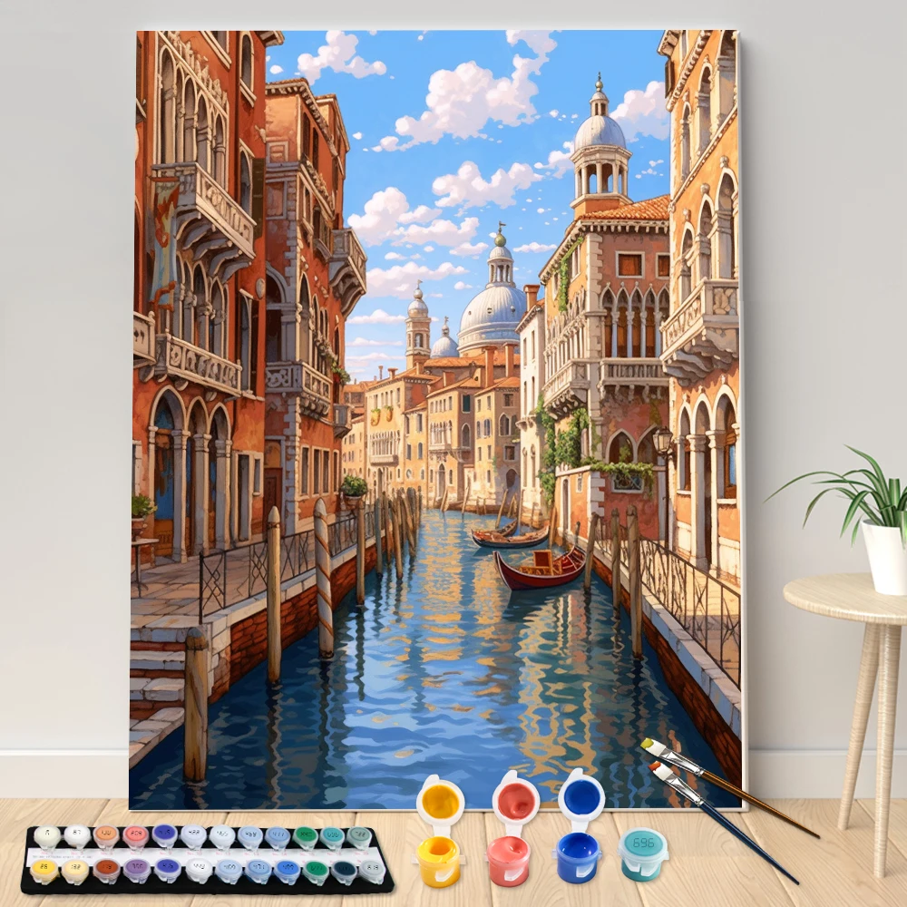 Hand-Paint-Water-City-Buildings-Landscape-Acrylic-Painting-By-Numbers ...