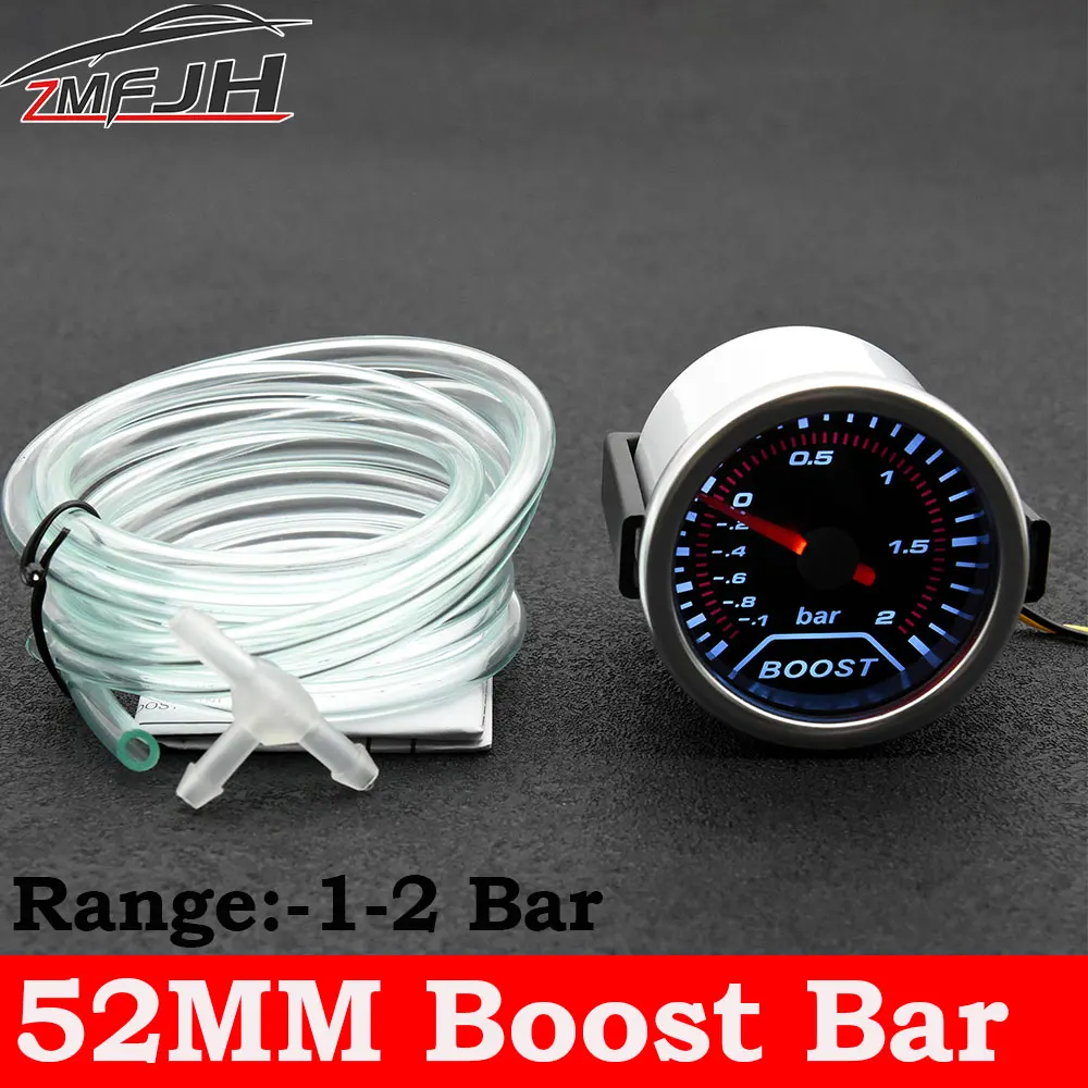 2-52mm-Universal-12V-LED-Smoke-Len-1-0-2-BAR-Turbo-Boost-Gauge-Meter ...