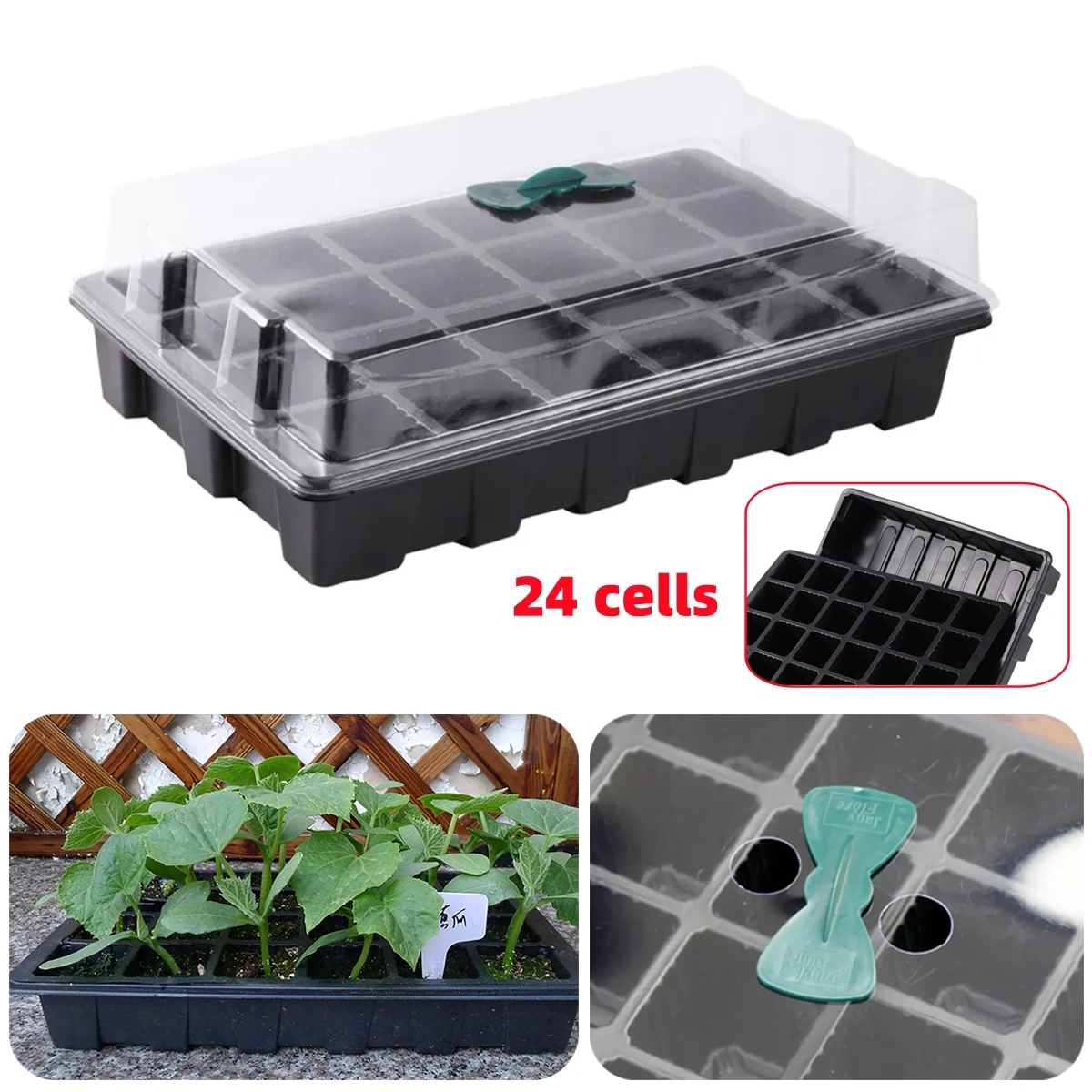 24 Cells Seedling Tray Germination Box with 2 Breathable Holes Garden ...