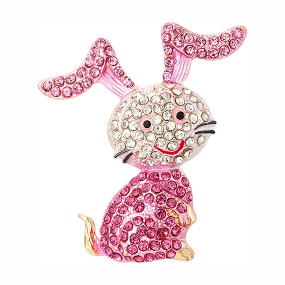 Rhinestone-Pink-Rabbit-Brooch-Pin-for-Girls-Crystal-Cartoon-Bunny ...
