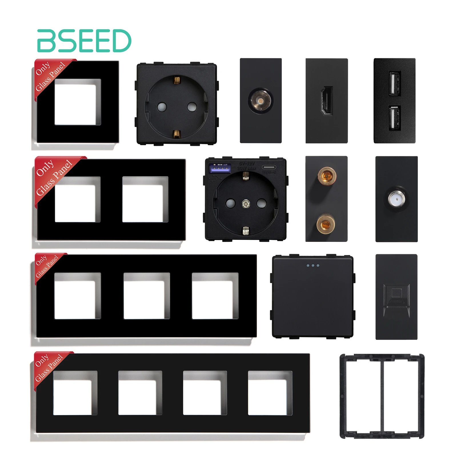 BSEED EU Standard Glass Socket Frames RJ45 PC CAT5 TV /ST HDMI Socket ...