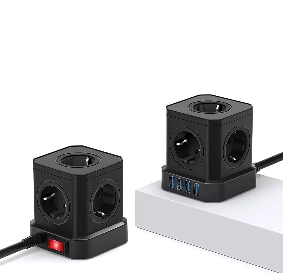 220V-250V-Electrical-Sockets-with-Overload-Switch-Black-5-Outlets-4-USB ...