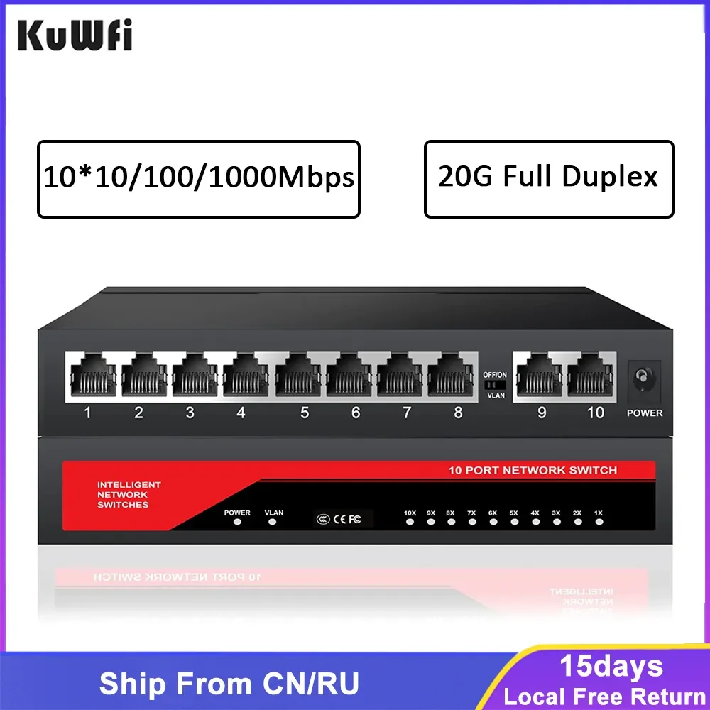 KuWFi-10-Port-Gigabit-Network-Switch-10-100-1000Mbps-8-Port-Gigabit ...