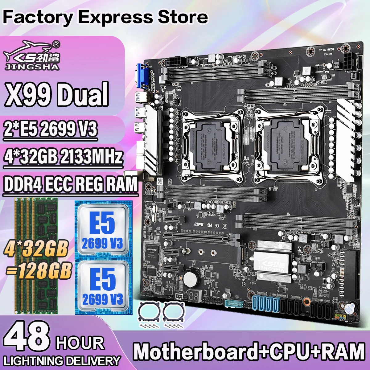 X99 Dual Motherboard Set Com 2 E5 2699 V3 E 4 32gb 128gb Ddr4 Ecc Reg