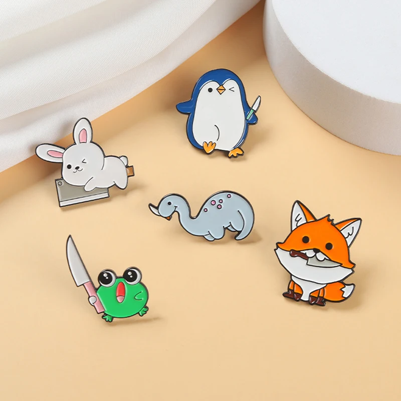 Cute-Cartoon-Knife-Animal-Alloy-Enamel-Brooch-Creative-Fox-Rabbit-Frog ...