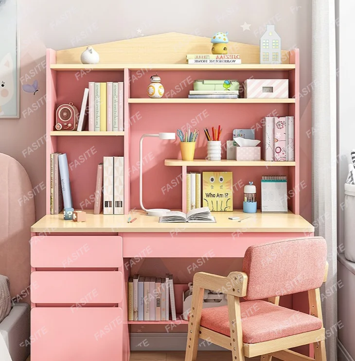 Desk-girl-writing-desk-elementary-school-home-homework-desk-bookshelf ...