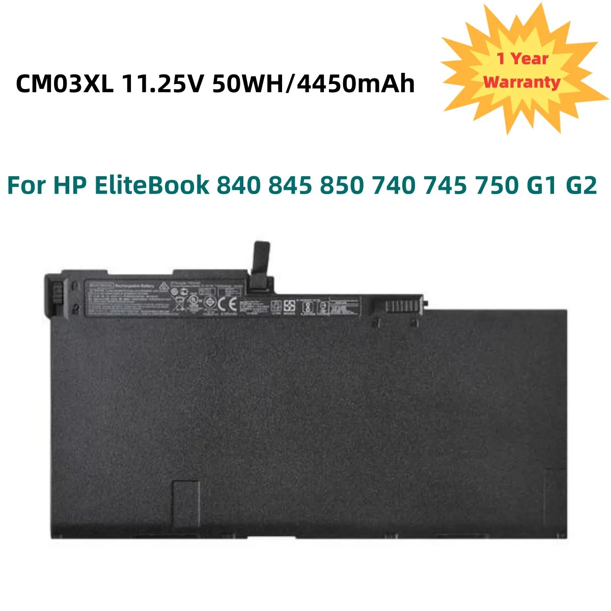 11.25V 50WH CM03XL Battery for HP EliteBook 840 845 850 740 745 750 G1 ...