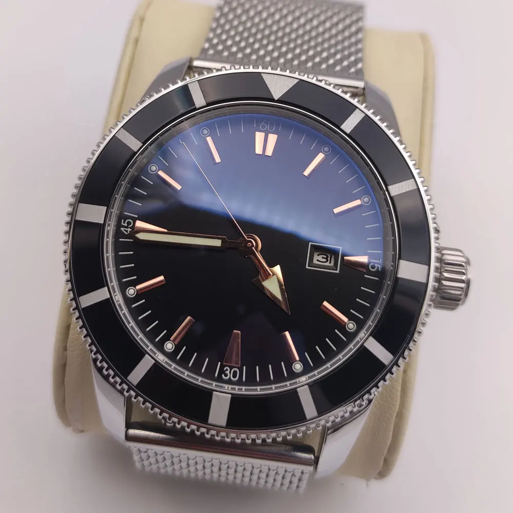 46mm Automatic Men Watch 21 Jewels MIYOTA 8215 Sterile Dial Mesh Strap ...