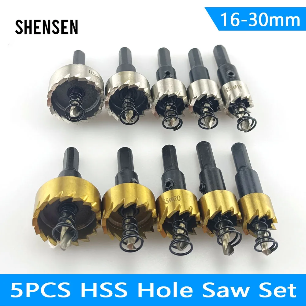 5Pcs-16-30mm-HSS-Hole-Saw-Set-Titanium-Coated-Drill-Bit-Drilling-Crown ...