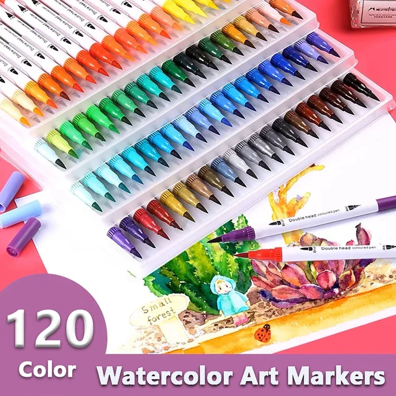 168-12-Color-Markers-Pen-Watercolor-Dual-Brush-Fineliner-Drawing-Pen ...