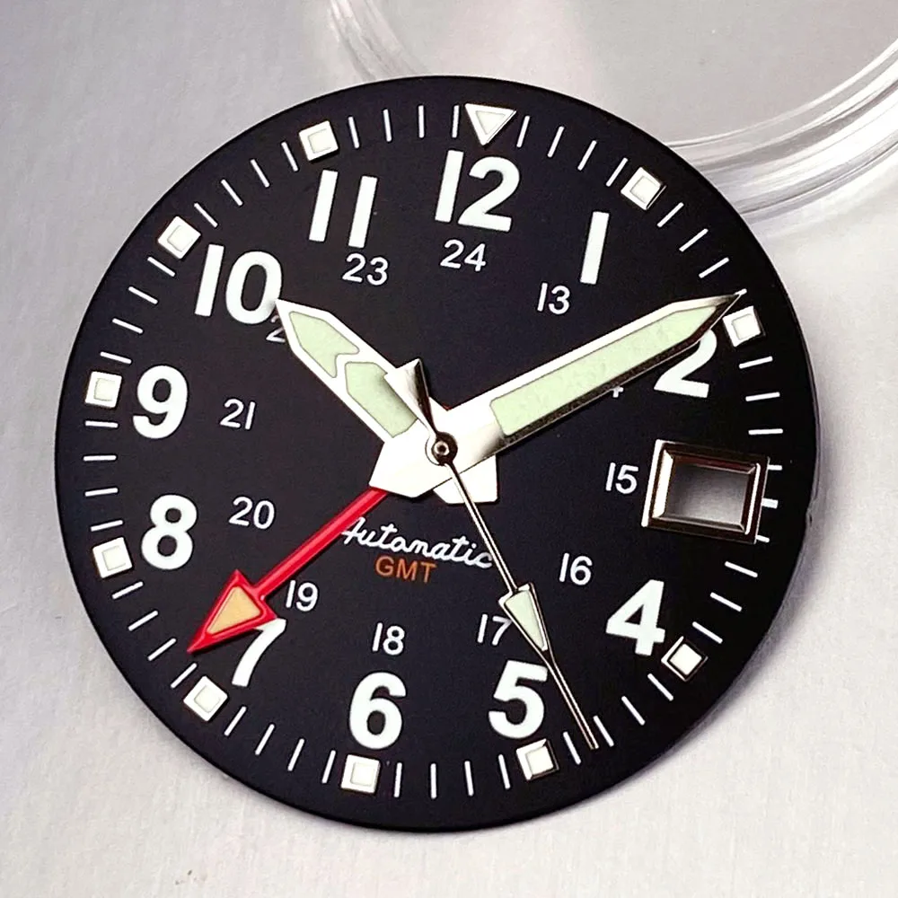 GMT 29mm Mod black/white Watch Dial Face fit NH34 Automatic Movement ...