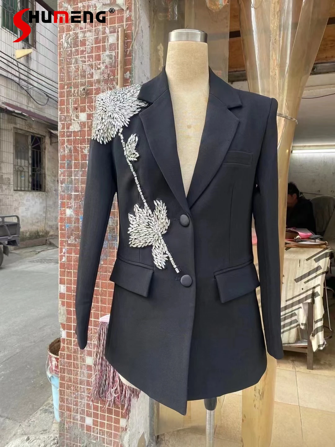 2024-Spring-Autumn-Women-s-New-Suit-Jacket-High-End-Rhinestone ...