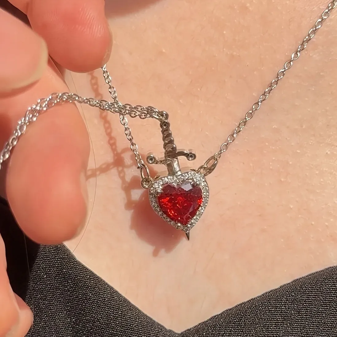Heart and Sword Necklace Couple Necklaces Zircon Crystal Ring Bracelet ...