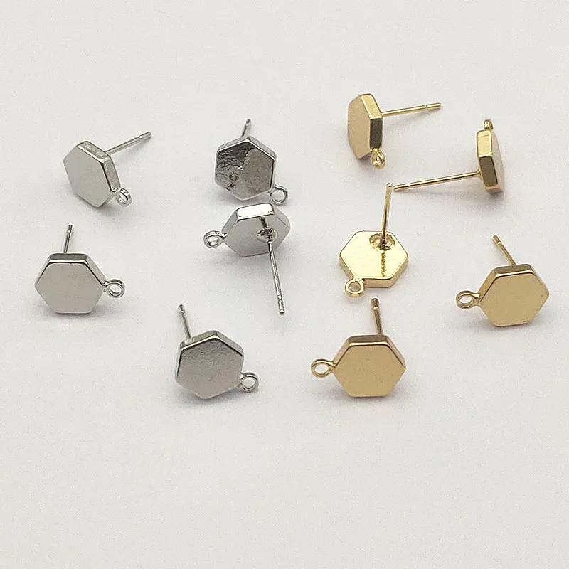 NEW-ARRIVAL-12x8mm-100pcs-Brass-Earring-Stud-Hexagon-Earrings ...