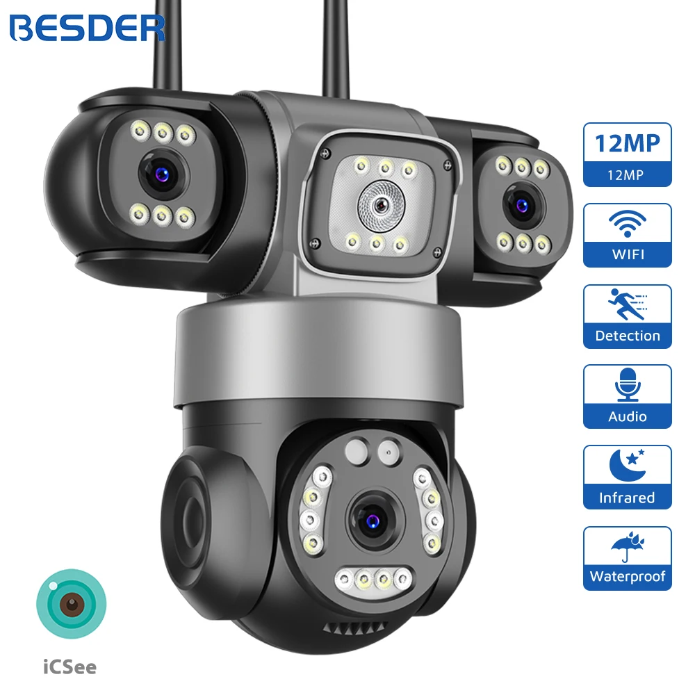 BESDER 12MP WiFi IP Camera PTZ Three Screens Outdoor CCTV Security ...