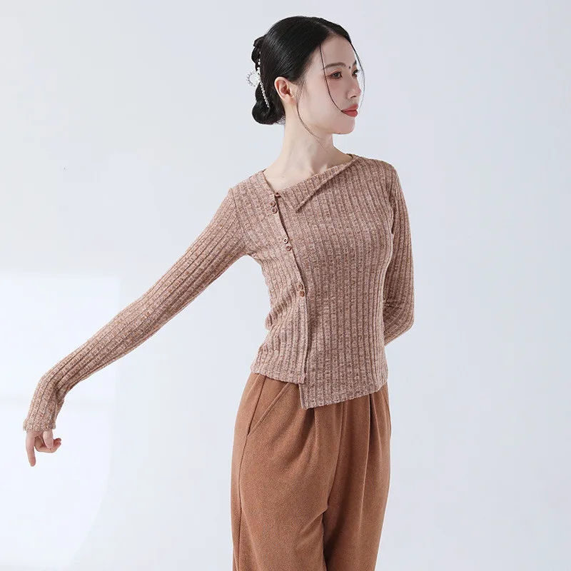 Women-Modern-Dancewear-Long-Sleeve-Inclined-Square-Neckline-Slim-Top ...