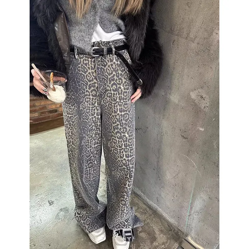 Amerikaanse-Retro-High-Street-Casual-Overalls-Luipaardprint-Losse-Broek ...