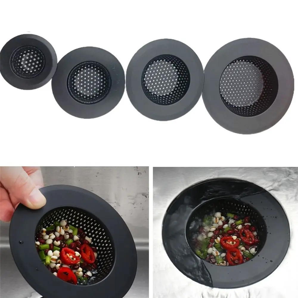 Anti-Clog-Sink-Strainer-Black-With-Handle-Drain-Filter-Hair-Clean-Up-Stainless-Steel-Waste ...