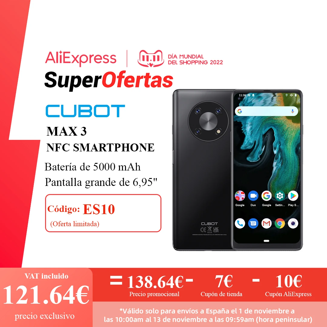 Cubot Max 3 Smartphone Libre, Pantalla Completa grande de 6,95",Dual 4G ...