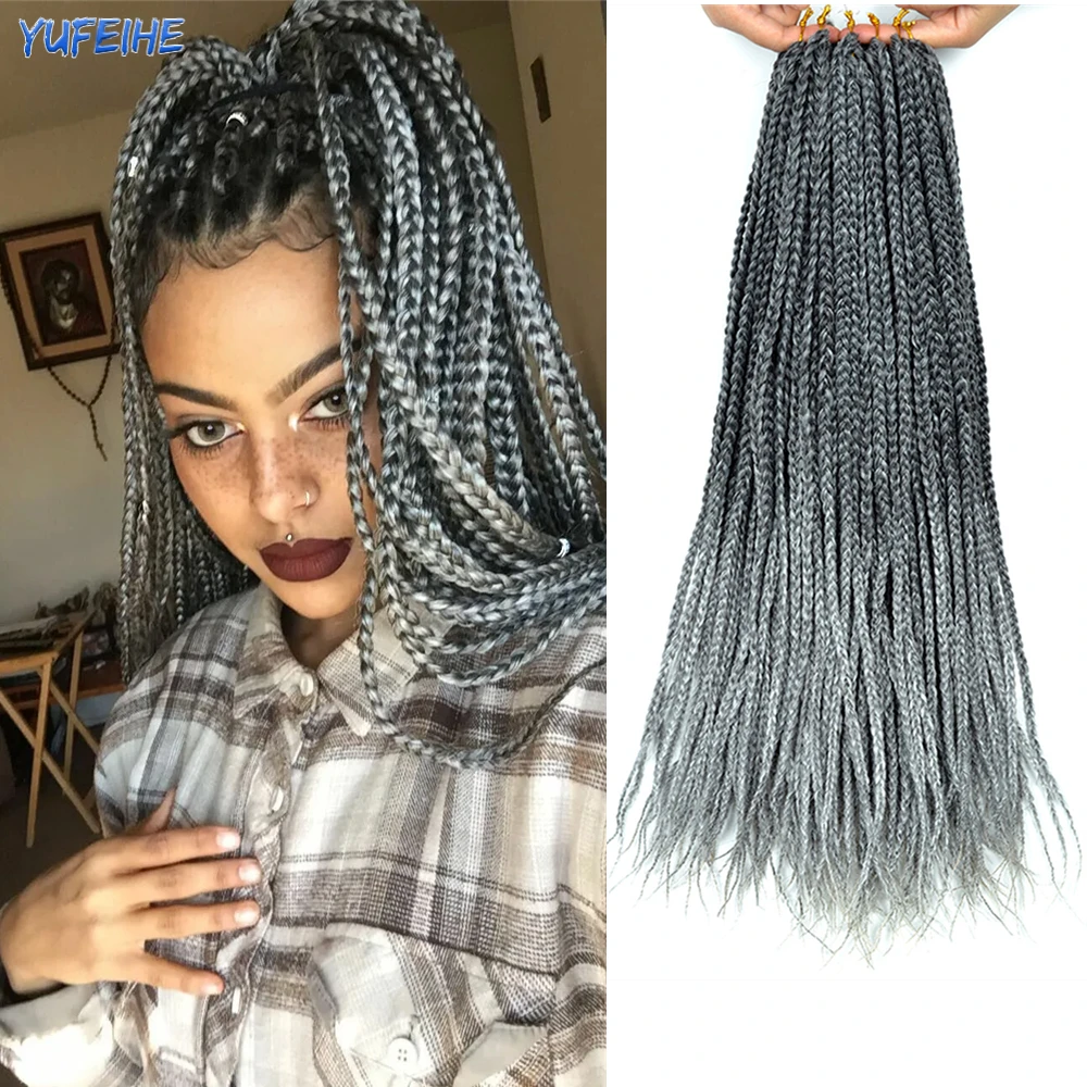 Silver-Gray-Box-Braids-Hairstyles-Synthetic-Handmade-Crochet-Braids ...