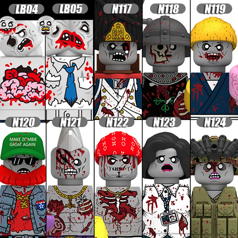 MOC Halloween Zombies Figures Building Blocks Double Head Crooked Neck ...