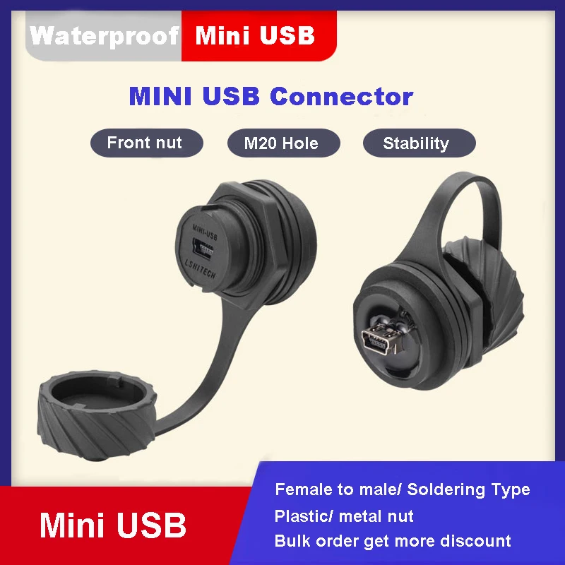 Industrial-Mini-USB-Charging-Data-Port-Jack-Female-Socket-Panel-Mount ...