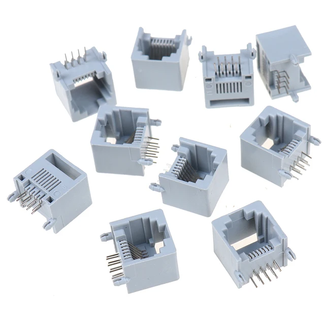 10Pcs RJ45 8P8C Computer Internet Network PCB Jack Socket Grey