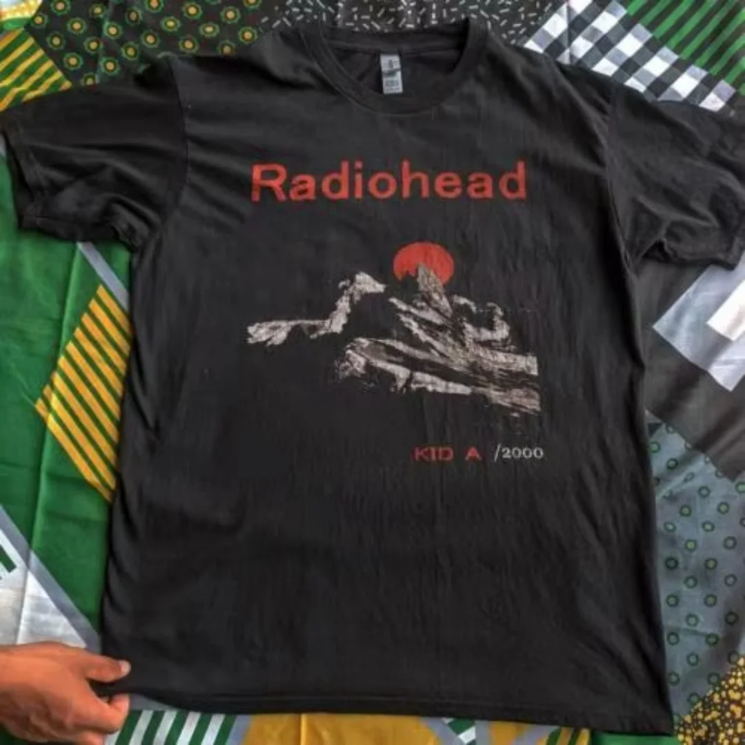 Radiohead Kid A Album Tour Rare Navy Blue T-Shirt Short Sleeve T-Shirt ...