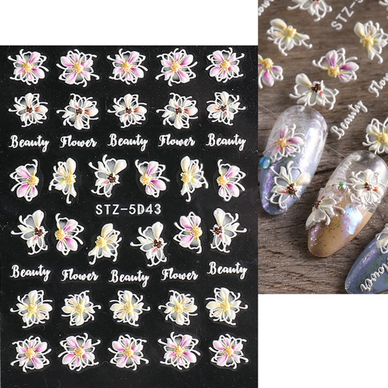 Nail Art décoration,AJ066-7C--Autocollant pour ongles en relief 5D, 1 ...