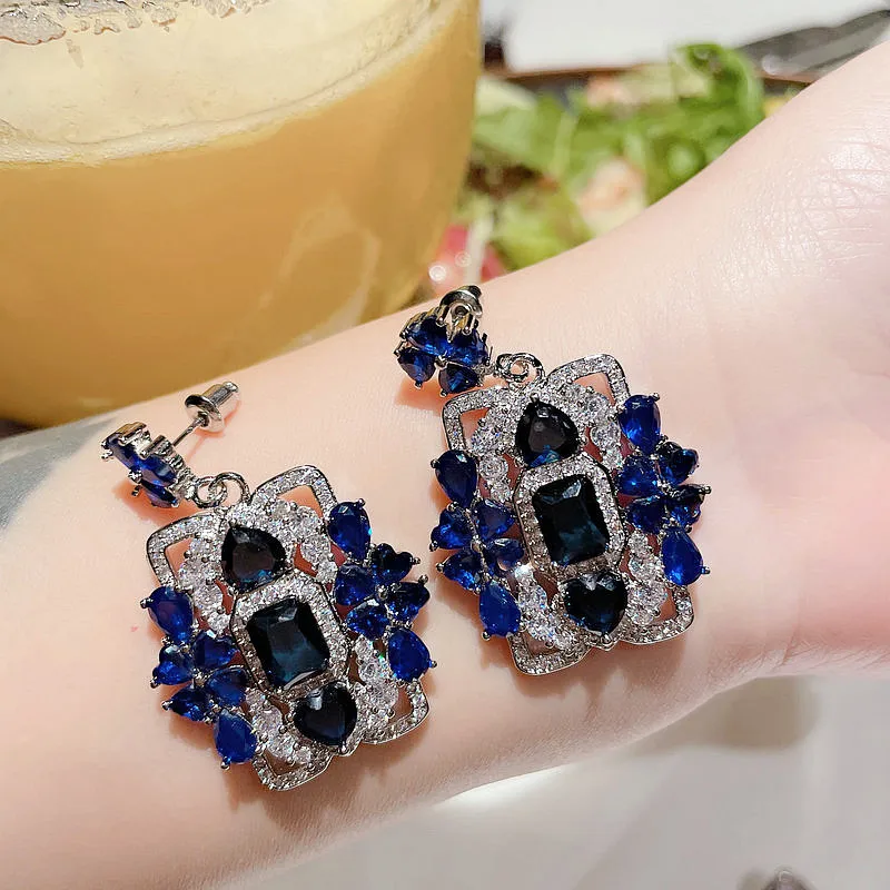 Declaraci-n-de-Color-para-mujer-pendientes-de-gota-de-cristal-azul-tono ...